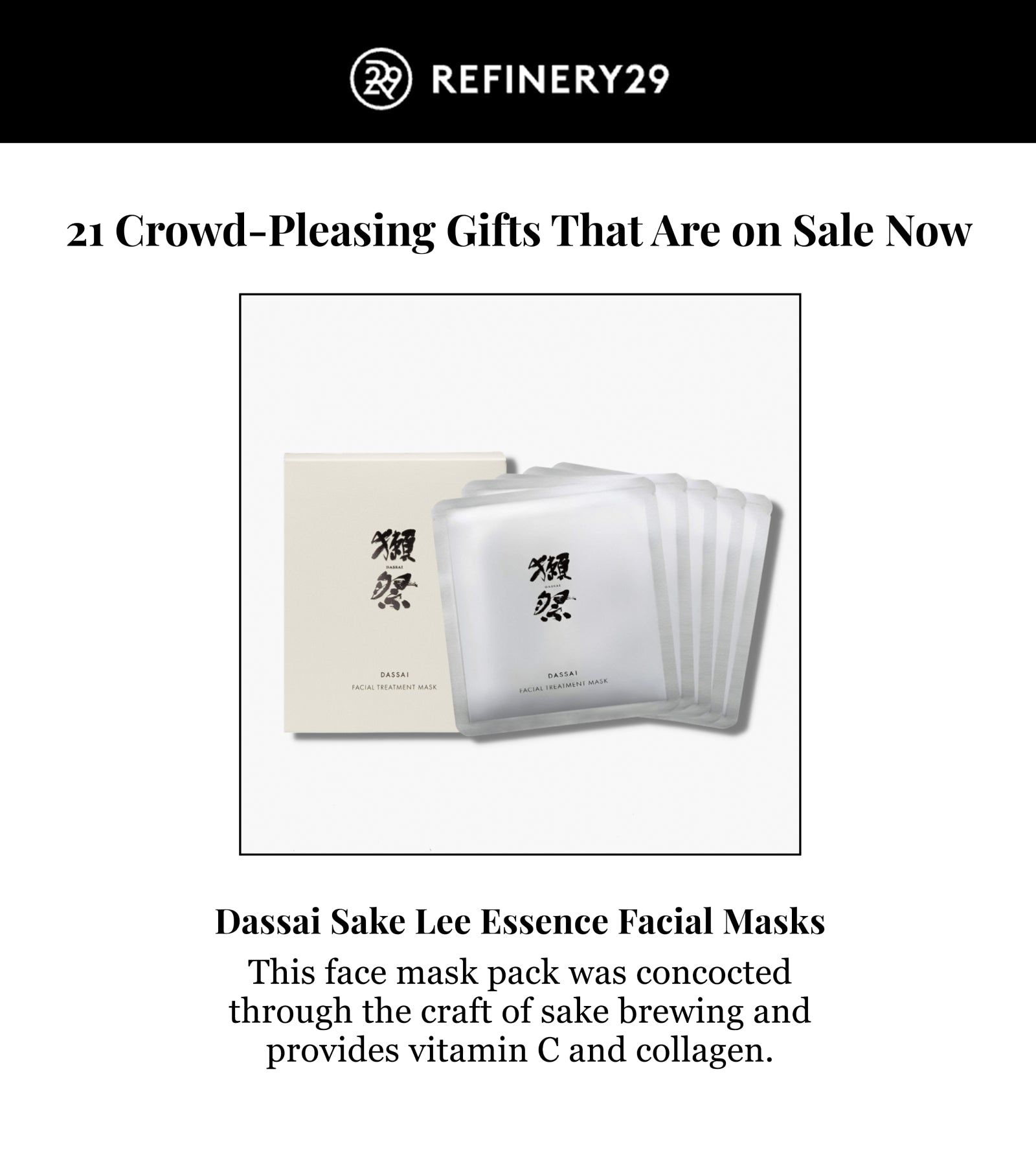 Dassai Facial Mask - Single Mask - Sake Infused Hydration - Shikō Beauty